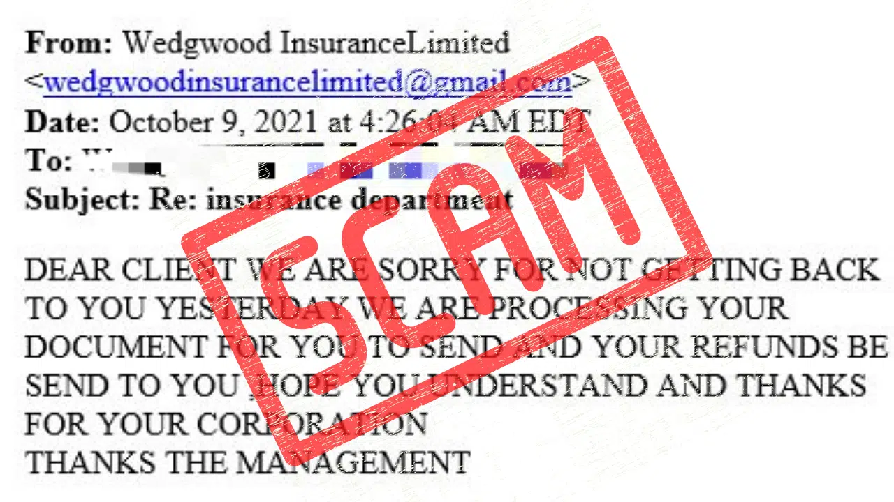 Scam Emails - Wedgwood Insurance Limited
